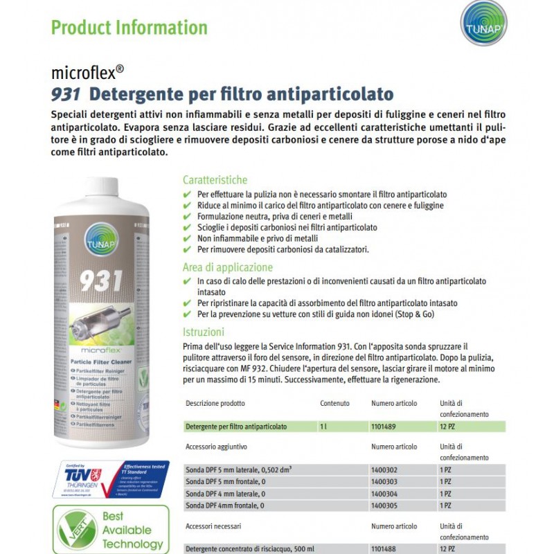 Detergente per filtro antiparticolato TUNAP 931